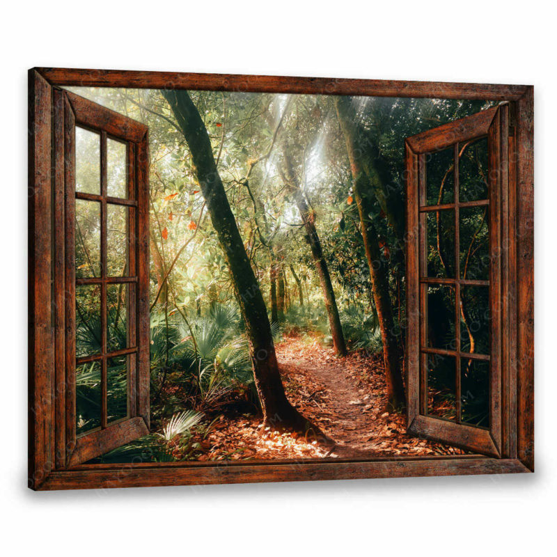 Hayooo Canvas Gorgeous Forest Scenery Through Faux Window Wall Art For ...
