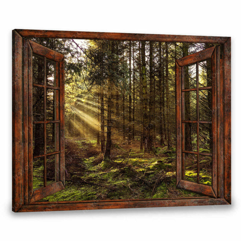 Hayooo Faux Window Canvas Beautiful Morning Forest Wall Art For Home ...