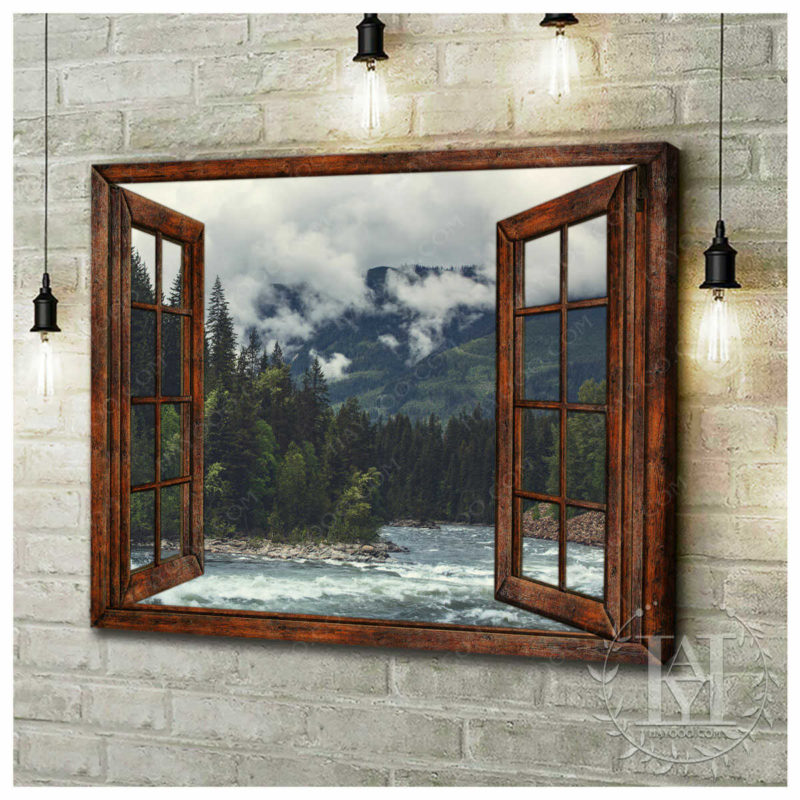 Hayooo Faux Window Canvas Amazing Forest Scenery Wall Art For Home ...