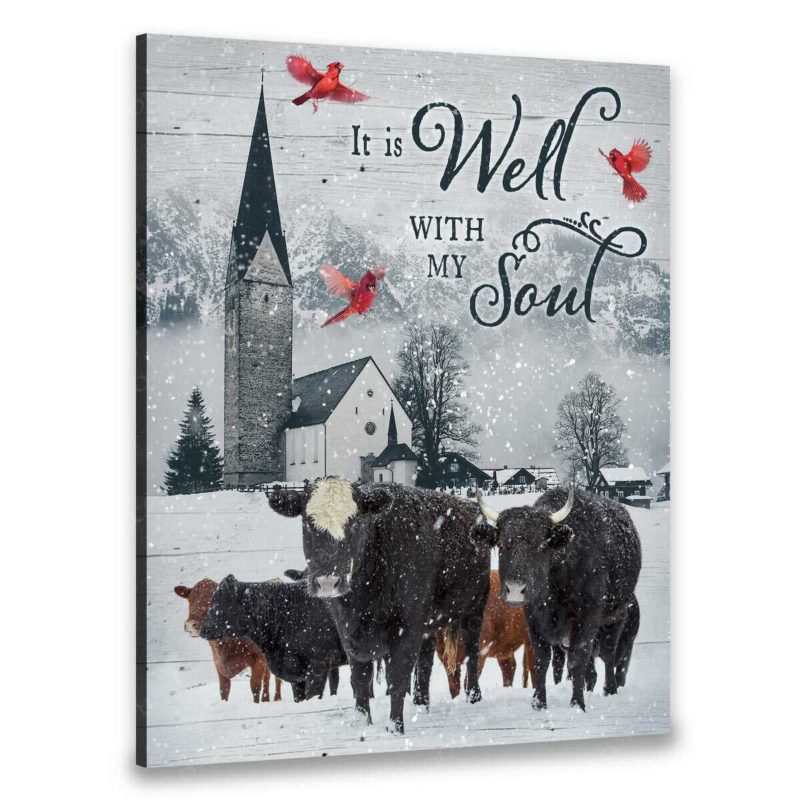 Hayooo Canvas Winter Scene With Church And Herd Of Cows It Is Well With ...