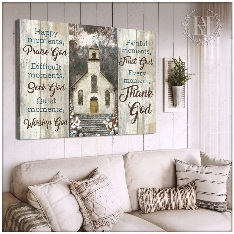Hayooo Canvas Rustic White Church Wall Art Happy Moments Praise God ...